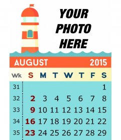 Calendar of August 2015 to put your photo on our online editor