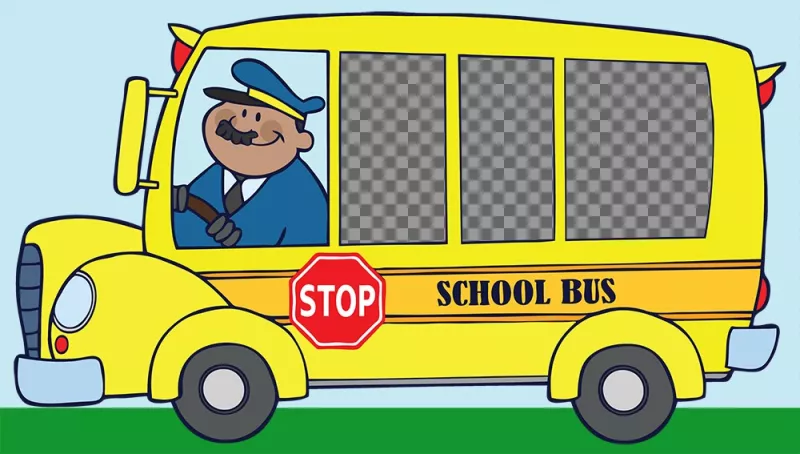 Photo collage for three photos of a funny school bus