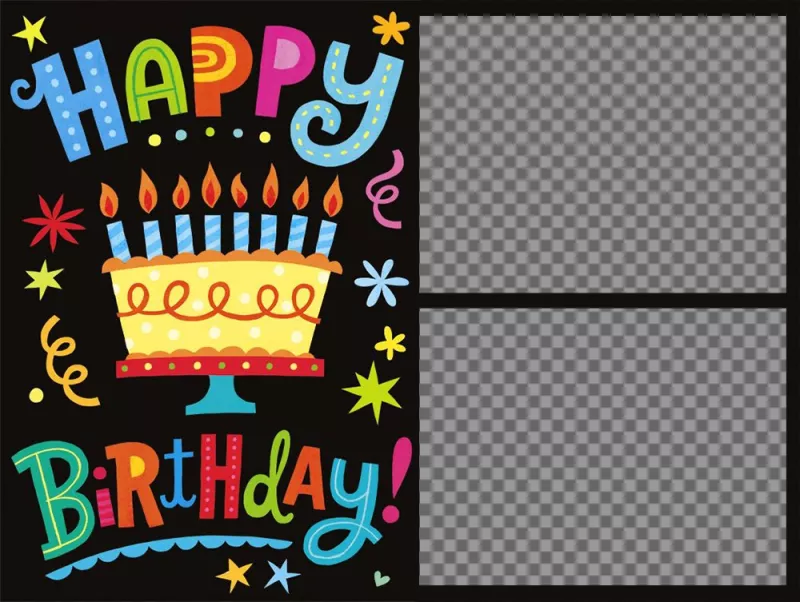Very colorful birthday card to edit with two photos for free