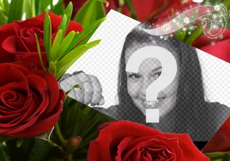 Online photo frame surrounded by a bouquet of roses
