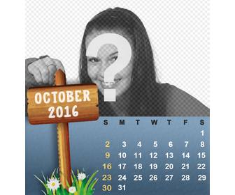 Calendar with illustrated design of October 2016 for your photo